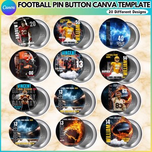 Football Pin Button Canva Template, Editable Game Day Buttons, Custom ...