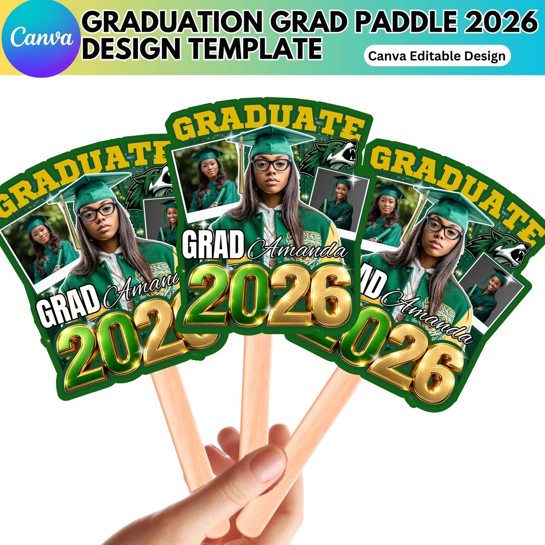 Grad Fan Green 2026 Canva Editable Template, Class of 2026 Graduation ...