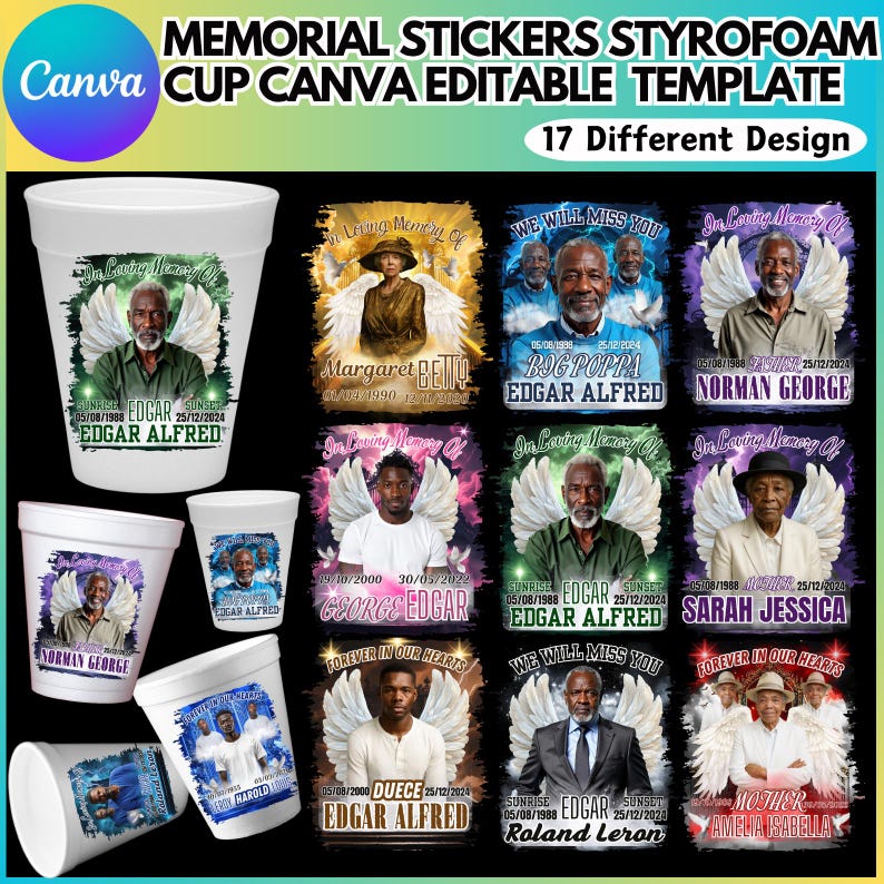 Memorial Cup Sticker Canva Editable Template, Editable Styrofoam Cup ...