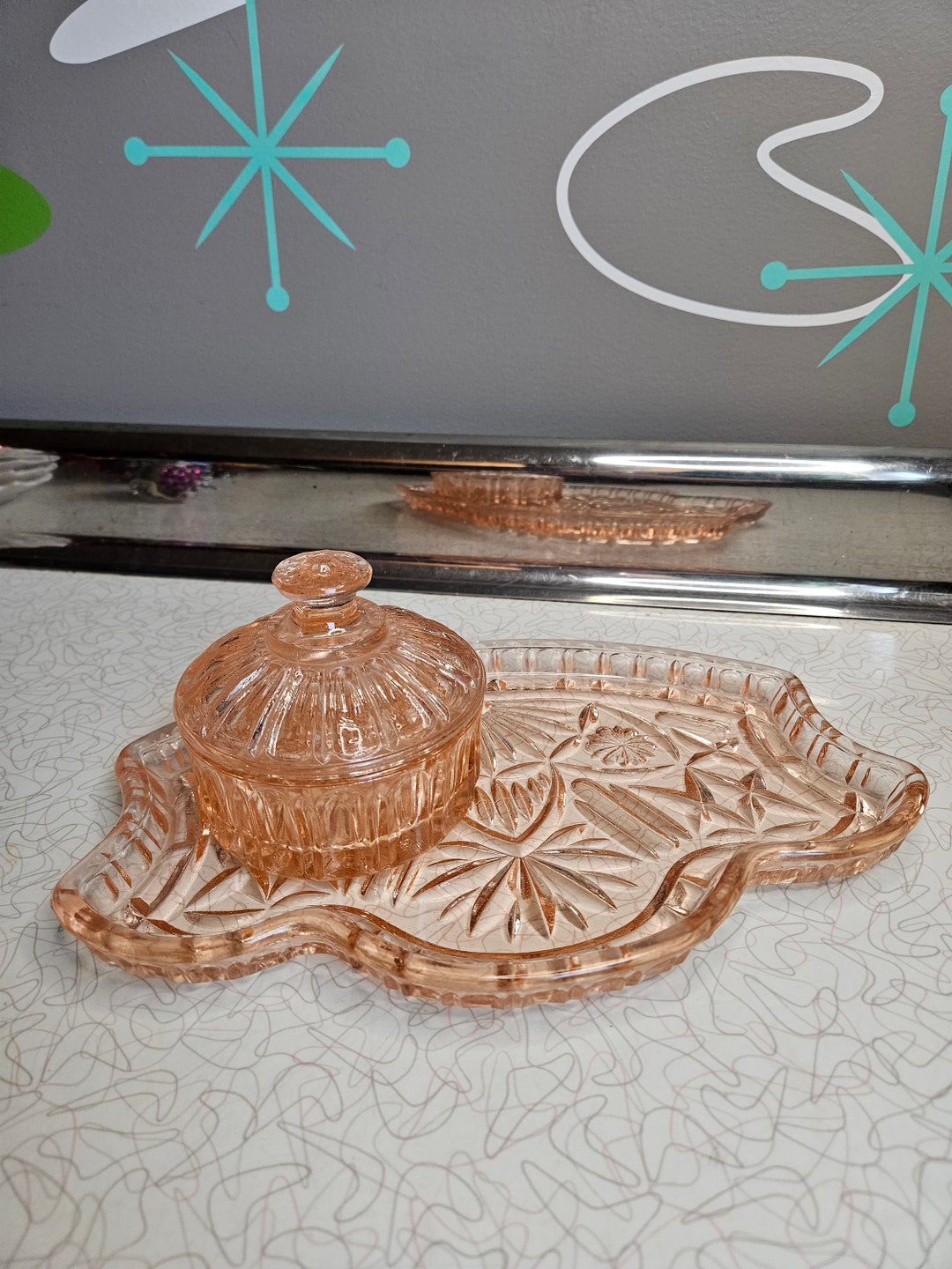 Pressed Pink/peach Depression Glass Dressing Table Set - Etsy