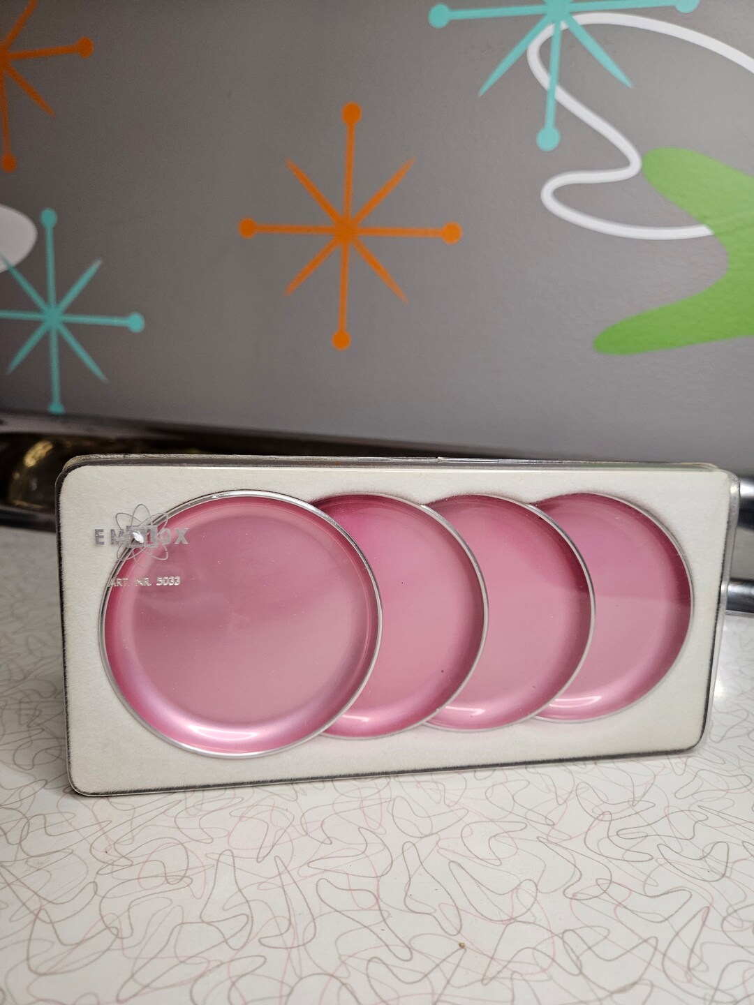 Vintage Emalox of Norway Pink Enamel Aluminum Coasters, Original ...