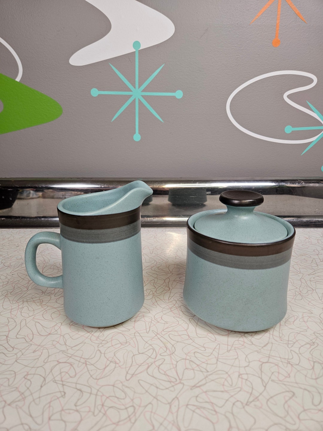 Arrow Stone Pottery Cream and Sugar, Kasuga Navajo Blue, Stoneware ...