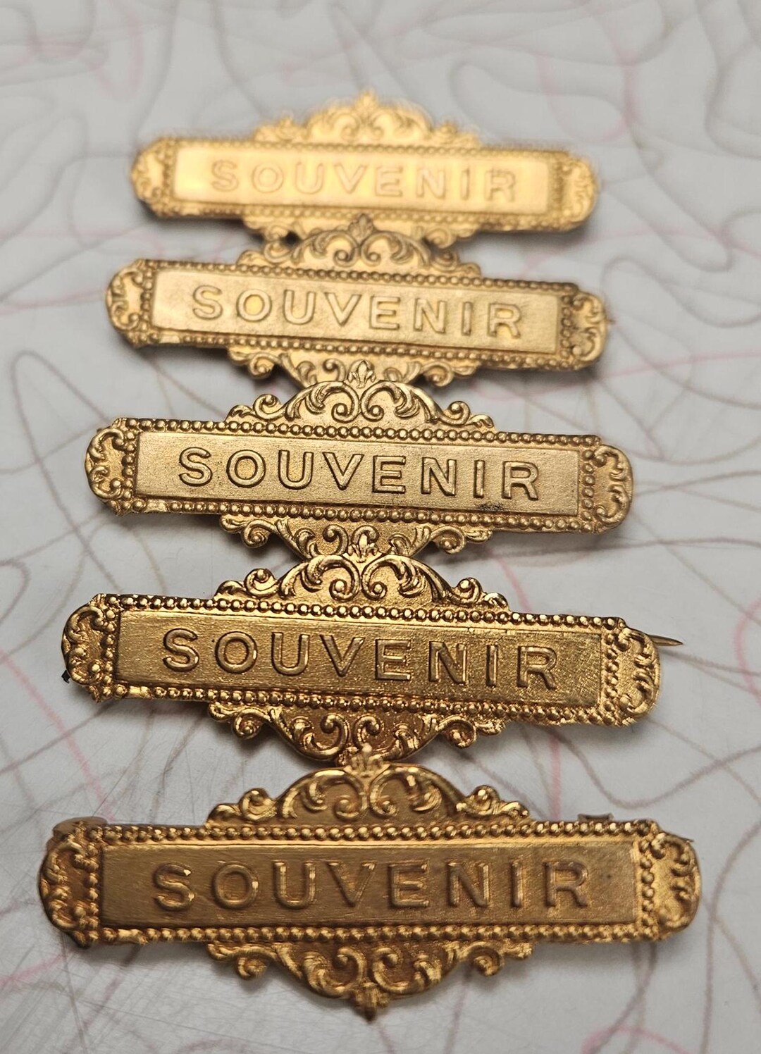 Set 5 Souvenir Pins in Gold Colored Plating, Vintage, Antique ...