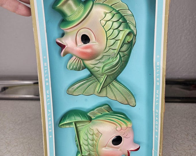 Vintage Chalkware Fish, NIB, Green, Bathroom Wall Decor - Etsy