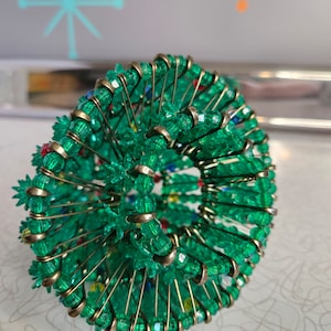Vintage Safety Pin Christmas Tree, Christmas Decor, Green Beads Gold ...