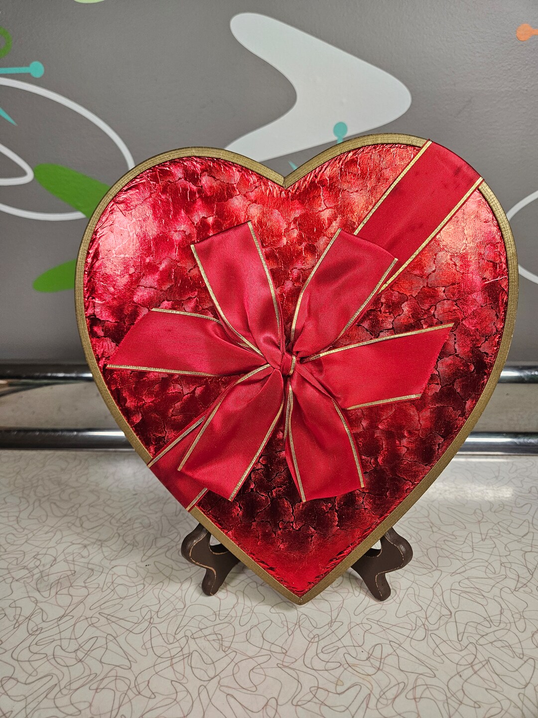 Vintage Valentines Heart Shaped Candy Box, Red, Valentines, Metallic ...