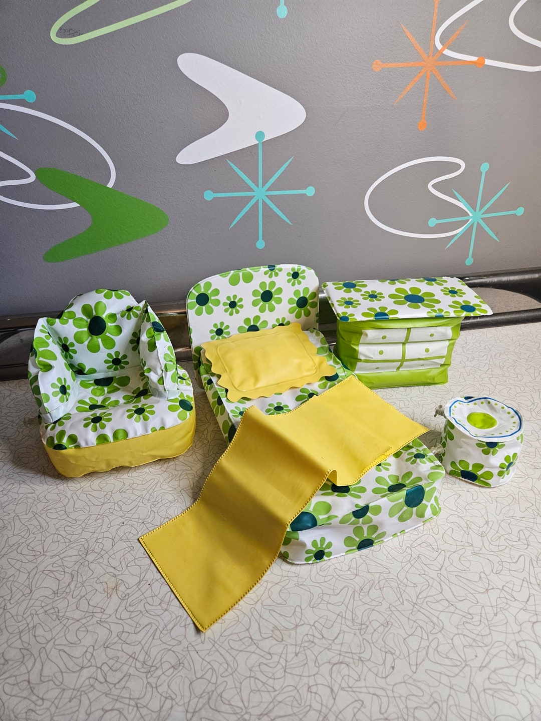 Vintage Flower Power Inflatable Barbie Bedroom Furniture, Chair, Bed ...