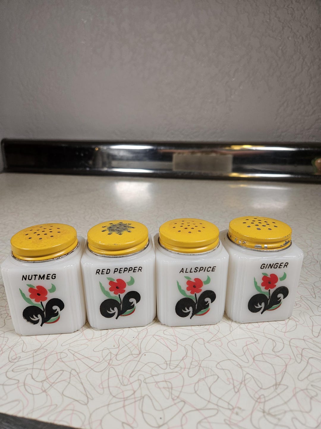 Tipp White Milk Glass Jars, Sold Separately, Nutmeg, Allspice, Red ...