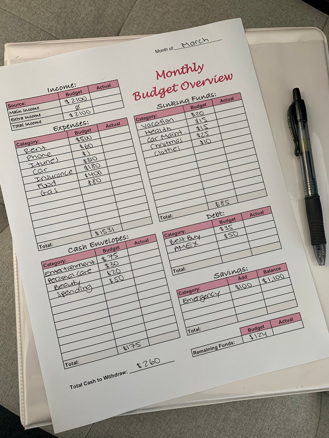 Monthly Budget Template Printable for Cash Envelopes and Sinking Funds ...