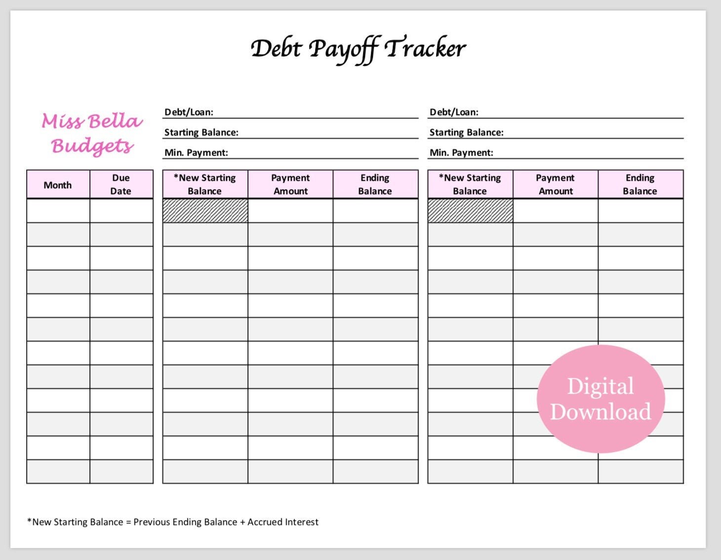Debt Payoff Tracker - Printable - Simple and Easy Layout - Etsy