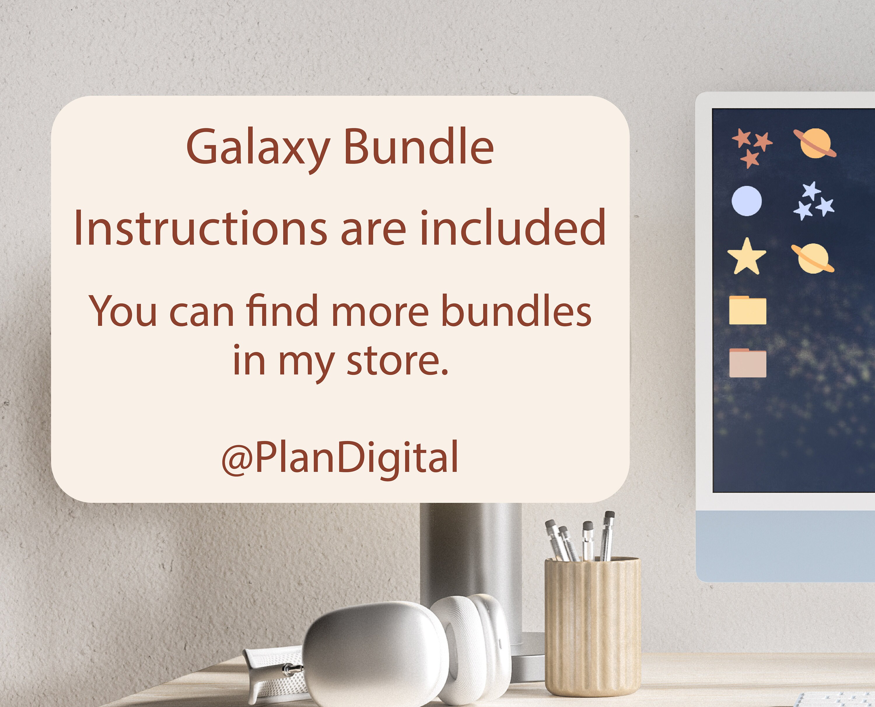 Desktop Icons Mac and Windows, Cute Icons Bundle, Space Folder Icon ...