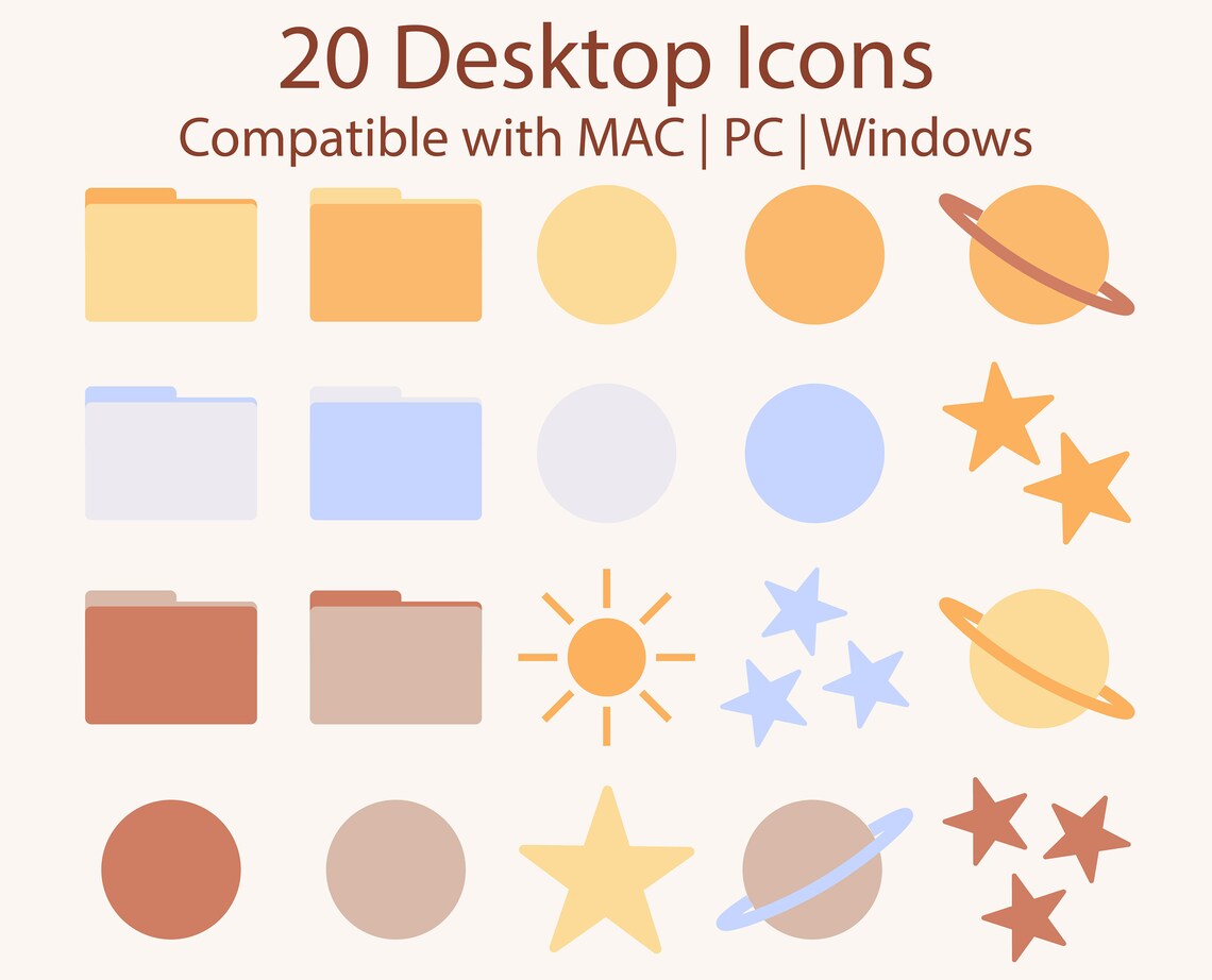 Desktop Icons Mac and Windows Cute Icons Bundle Space Folder | Etsy
