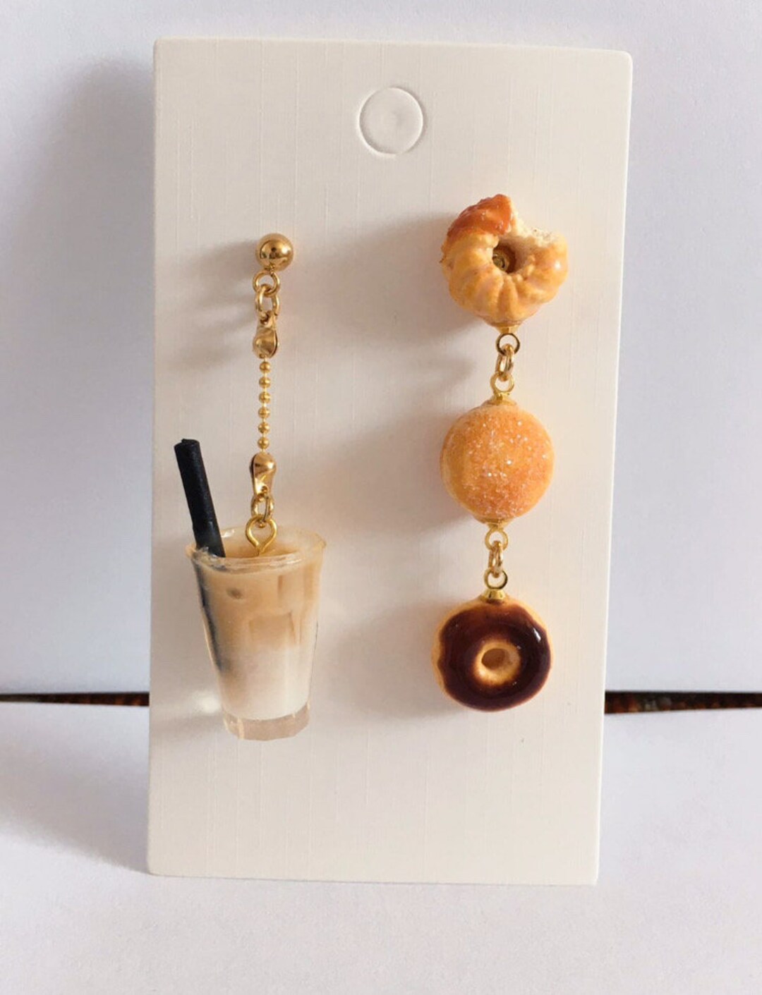 Asymmetrical Earrings, Mix Match Earrings Donut Earrings Milk Tea ...