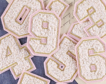 Iron on Chenille Pink Letter Patch, Pink With Gold Trim Patch, Iron on ...