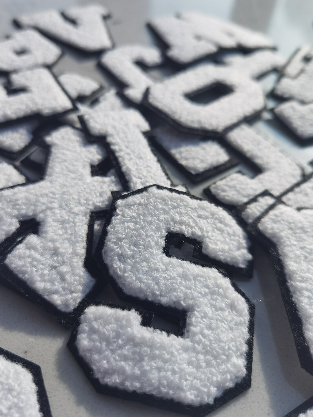 White Embroidered Iron on Chenille Letters Applique Patch Design Name ...