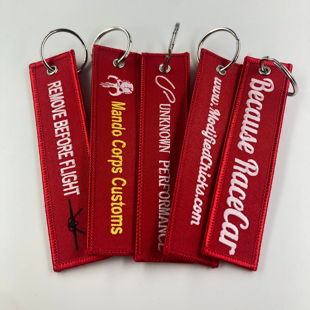 50 Custom Embroidered Keychain, Custom Remove Before Flight Key Chain ...