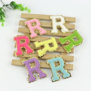 ADHESIVE Colorful Glitter Chenille Embroidered Letters A-Z Applique ...