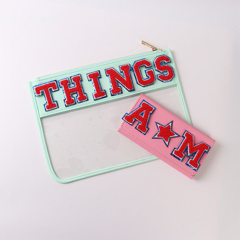 Red Chenille Blue Glitter Letters, Stick on Chenille Letters, Iron on ...