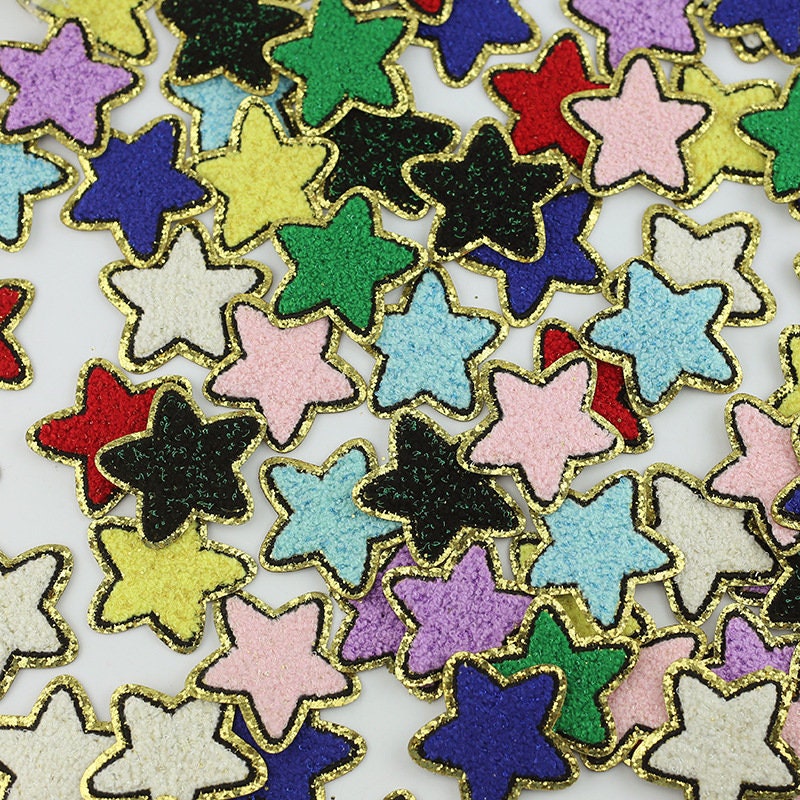 Colorful Iron on Star Chenille Patch, Colorful Glitter Chenille ...