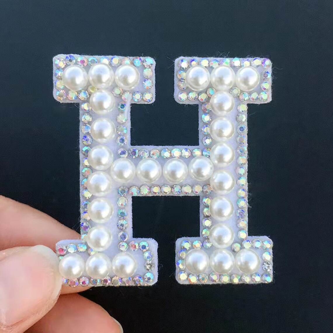 White Pearl Rhinestone Sparkle Letter Patches， Alphabet Embroidered ...