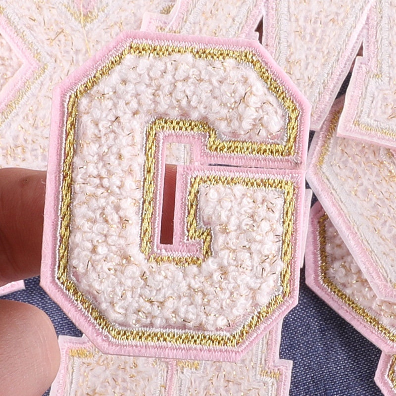 Iron on Chenille Pink Letter Patch Pink With Gold Trim Patch - Etsy