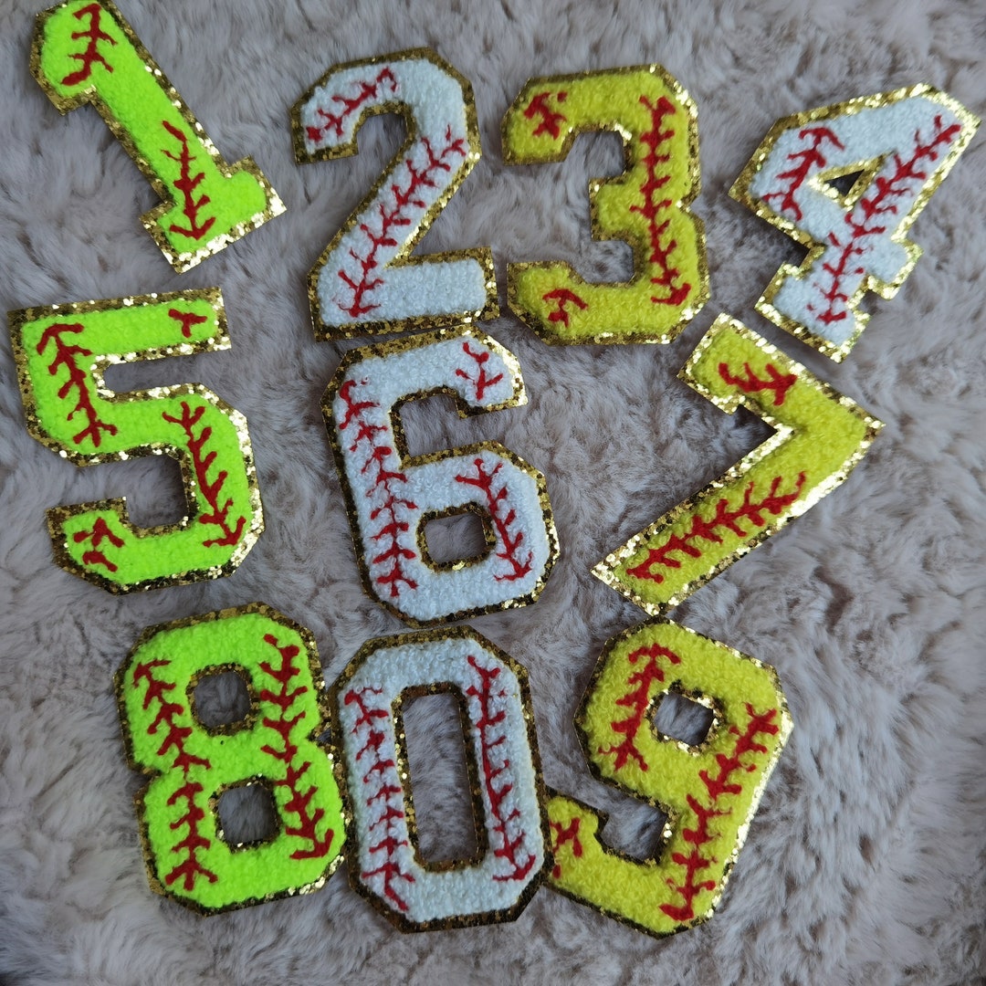 Baseball Glitter Chenille Embroidered Number 0-9 Patch, Baseball Number ...