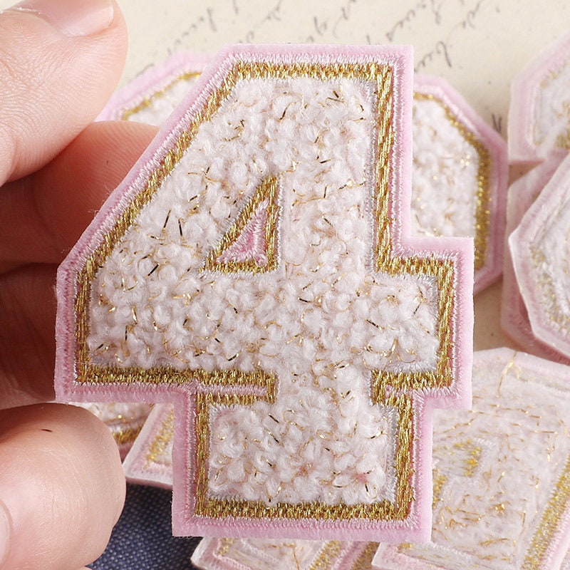 Iron on Chenille Number 0-9 Patch Patch Pink With Gold Trim | Etsy