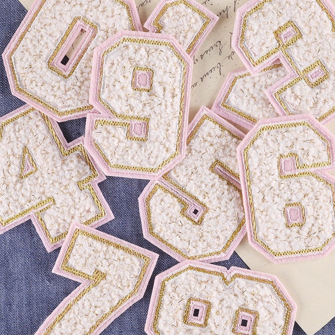 Iron on Chenille Number 0-9 Patch Patch, Pink With Gold Trim Patch ...