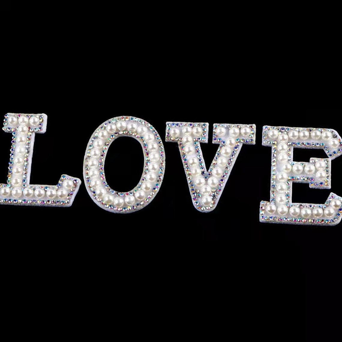 White Pearl Rhinestone Sparkle Letter Patches， Alphabet Embroidered ...