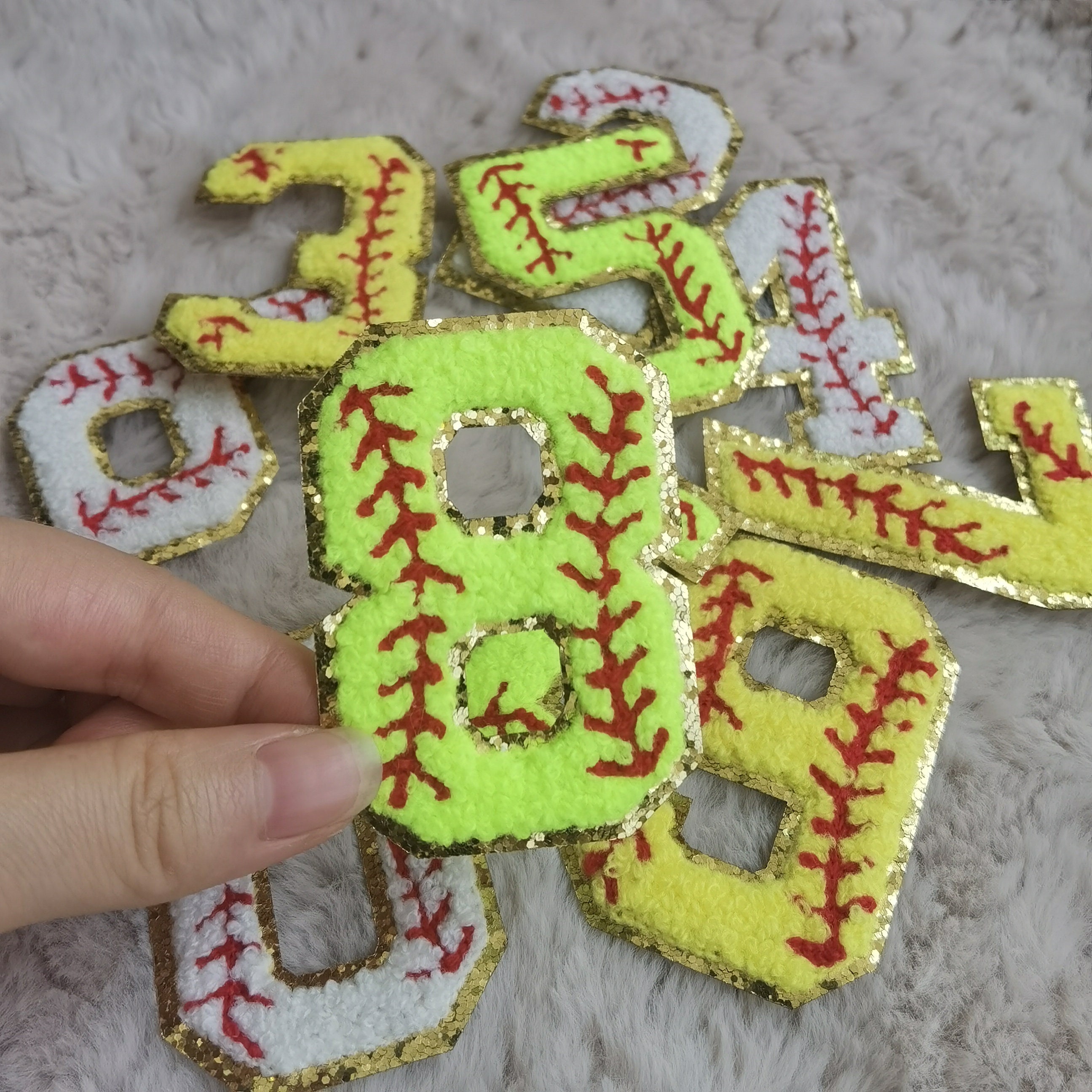 Baseball Glitter Chenille Embroidered Number 0-9 Patch, Baseball Number ...