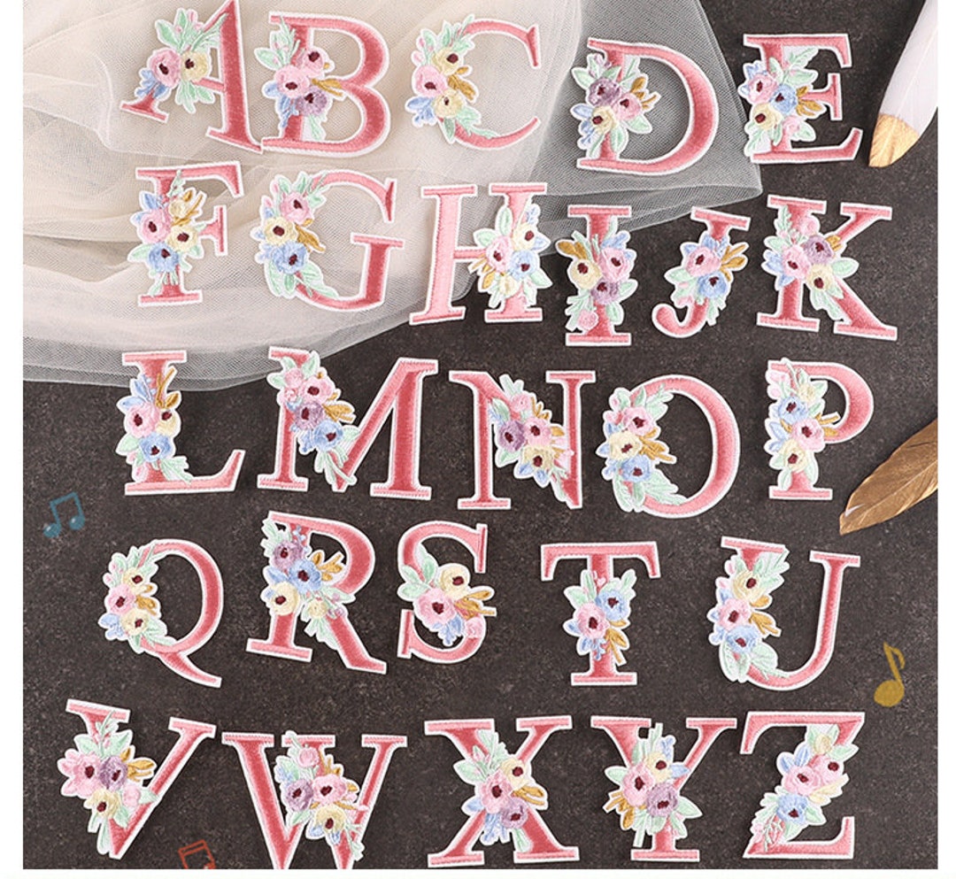 Pink Flower Letters (A-Z Letters), Iron on Embroidered Letters, Iron on ...