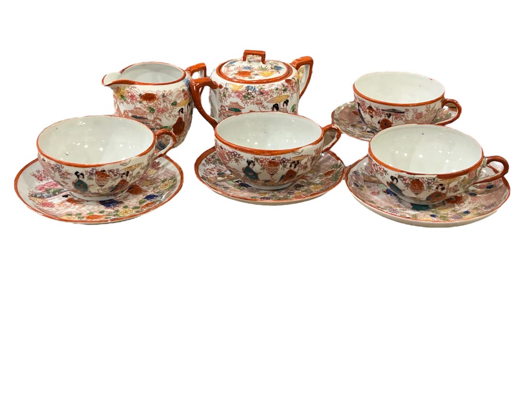 Vintage Japanese Kutani Geisha Tea Set: Hand-painted Red Kutani Ware - Etsy