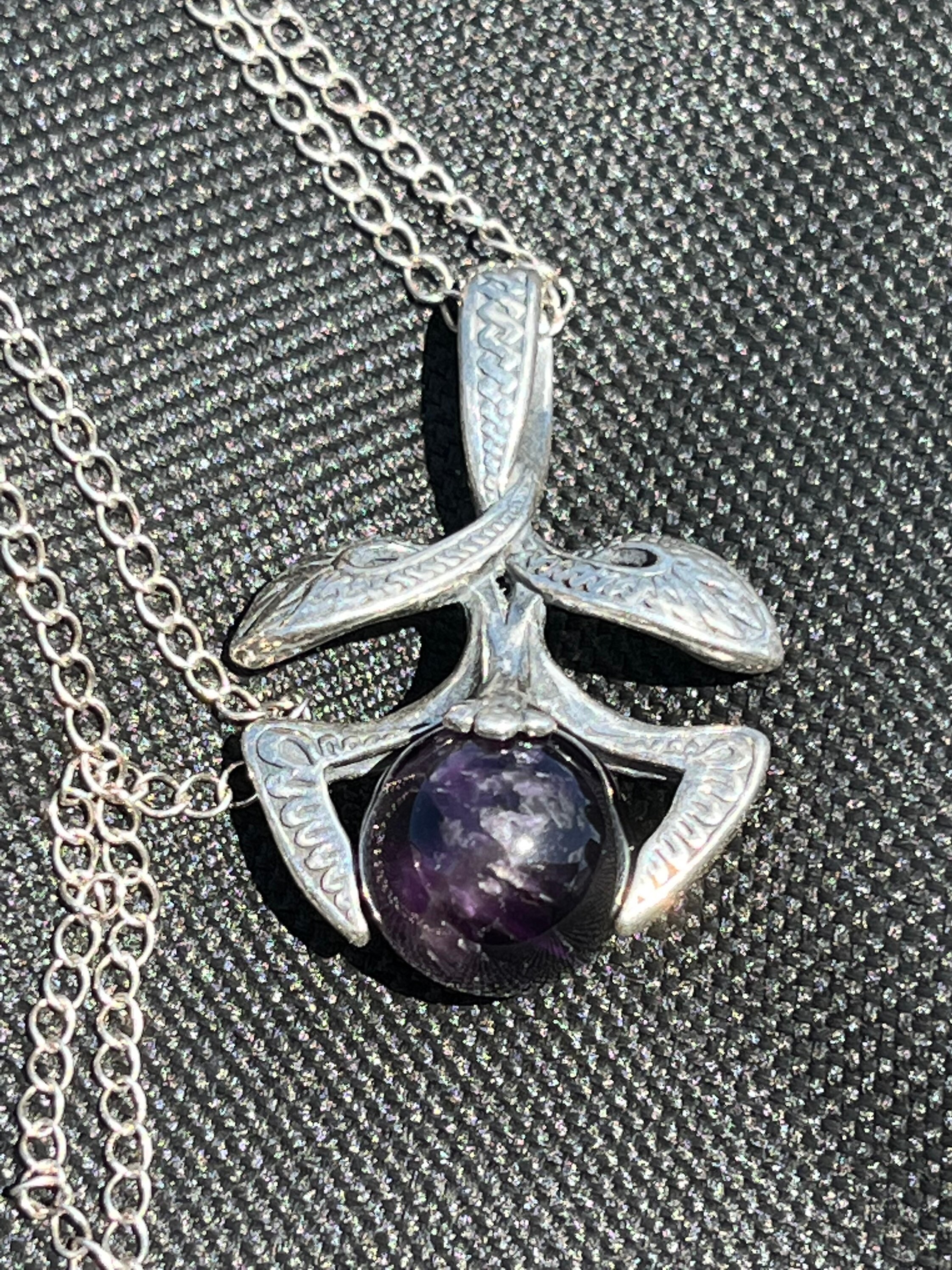 Vintage Round Amethyst in Detailed Gothic Design in Sterling Silver 925 ...