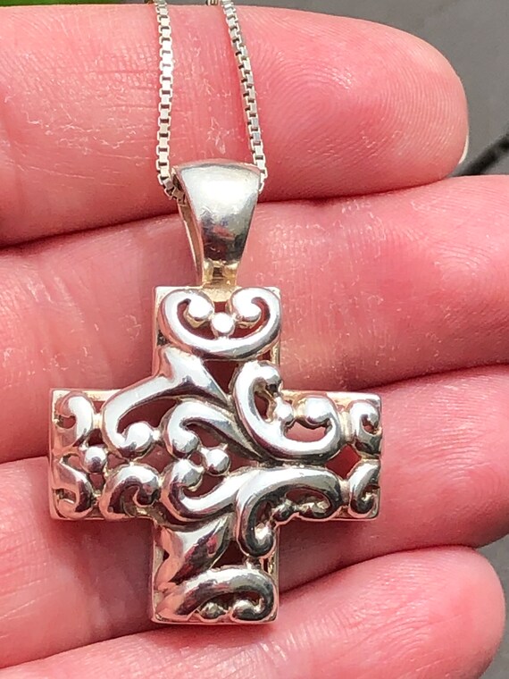 Vintage Sterling Silver Filigree Cross Necklace; 925 … - Gem