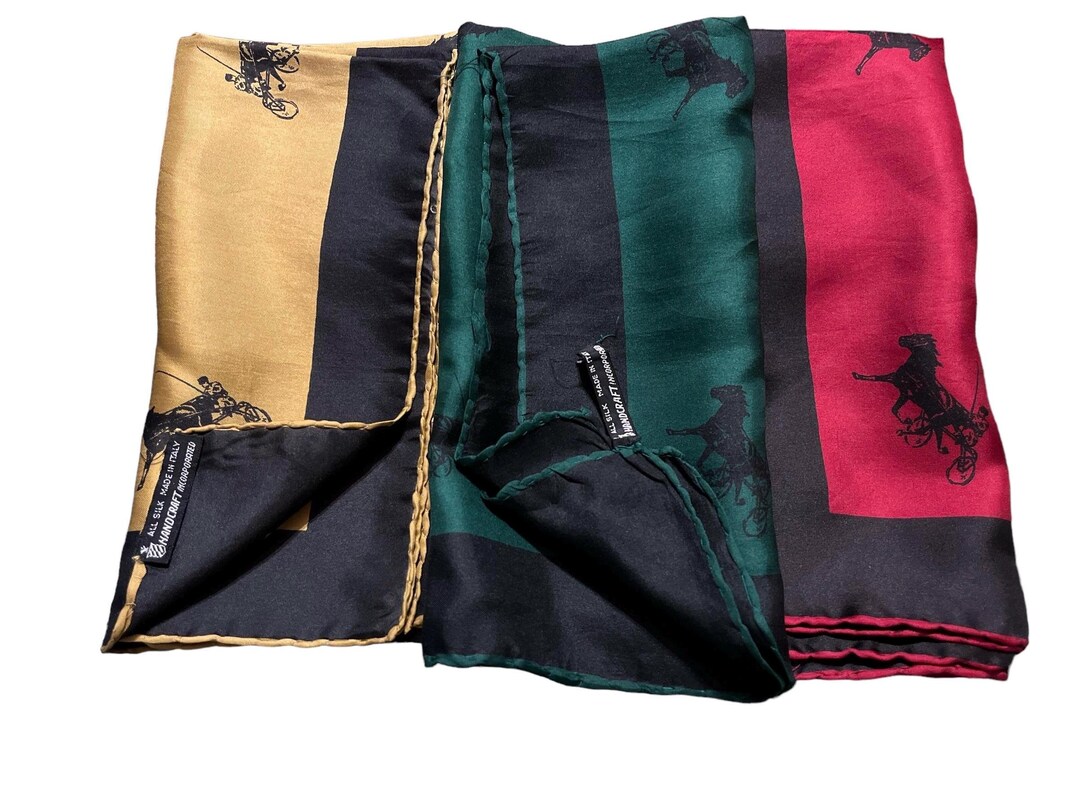 Vintage Italian Silk Horse Racing Scarves; Three Designer Scarves ...