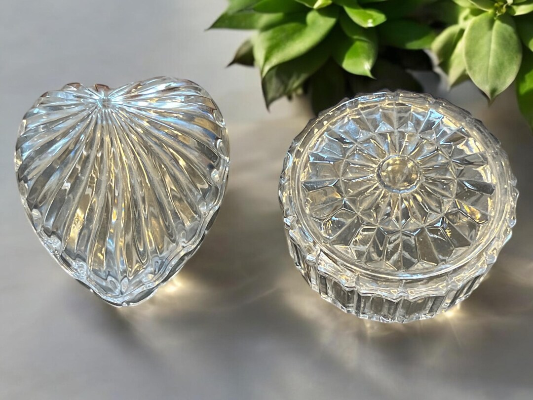 Two Vintage Glass Trinket Boxes; Decorative Glass With Lids; Trinket or ...