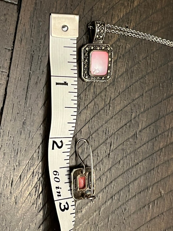Vintage Sterling Pink MOP and Marcasite Pendant and E… - Gem