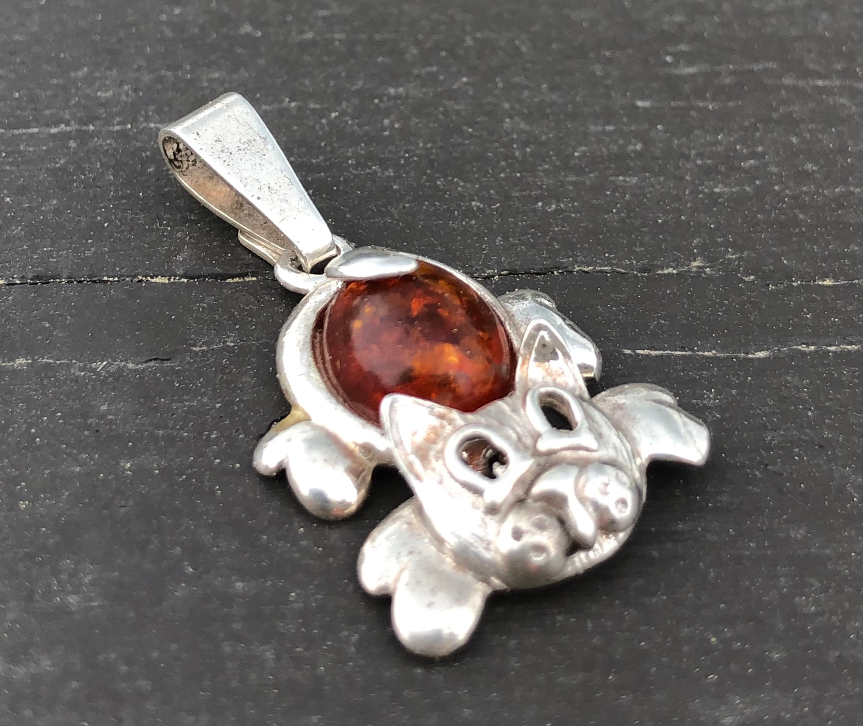 Amber Articulated Cat Pendant in Sterling Silver Amber Cat Articulated ...