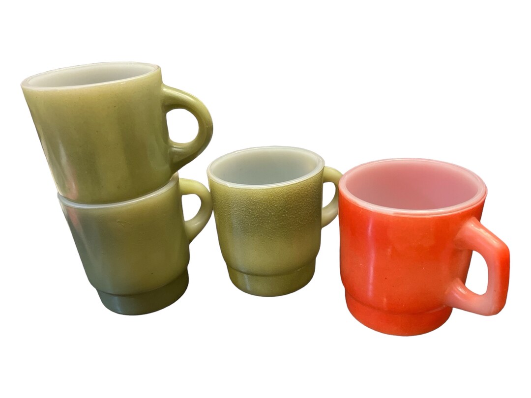 Fire King by Anchor Hocking Stackable Glass Muugs (4); Four Green and ...