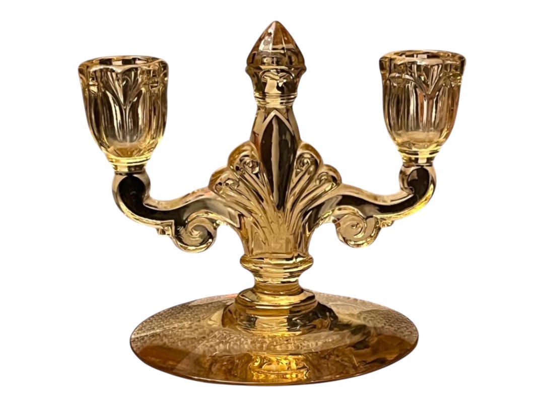 Vintage Heisey Glass Trident 2-lite Candle Holder Sahara Yellow ...