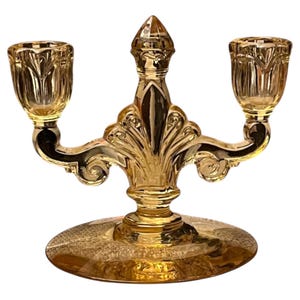 Vintage Heisey Glass Trident 2-lite Candle Holder Sahara Yellow ...