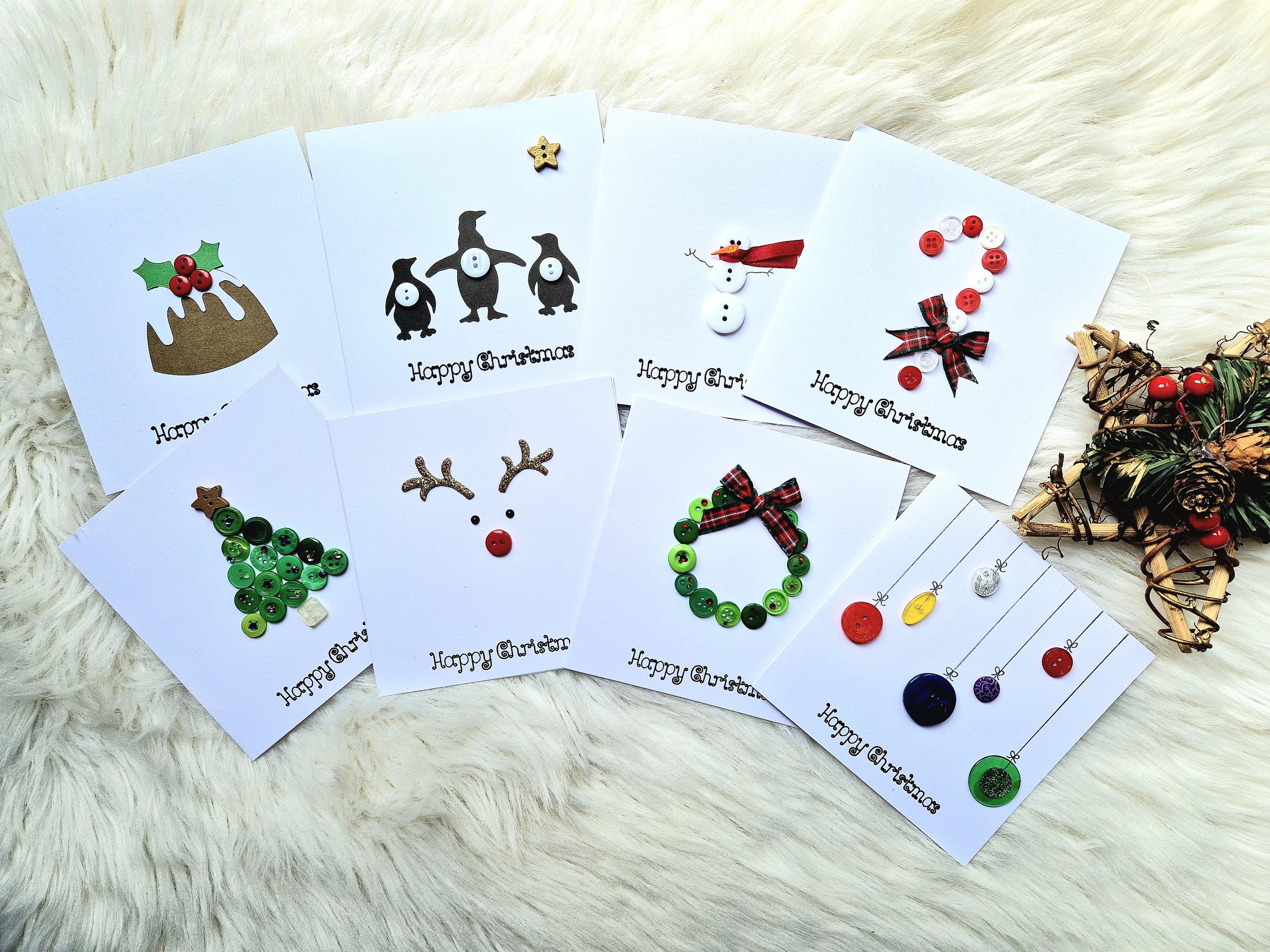 Christmas Cards Pack, Multipack of Cards, Button Cards, Handmade ...