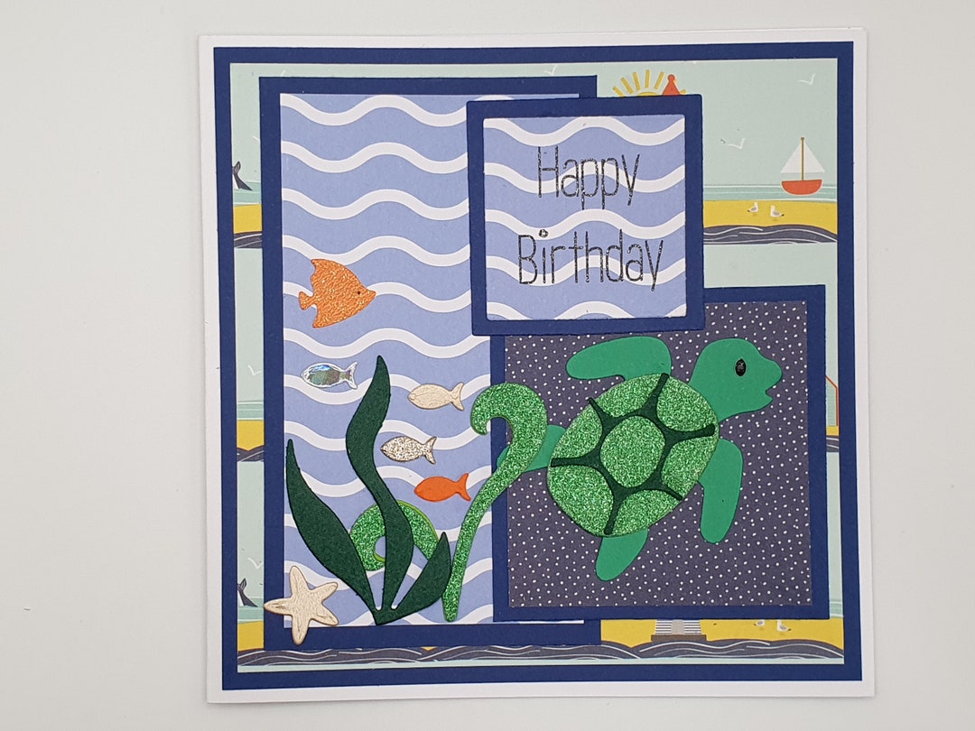 Turtle Birthday Card, Seaside Card, Personalised Card, Handmade Card ...
