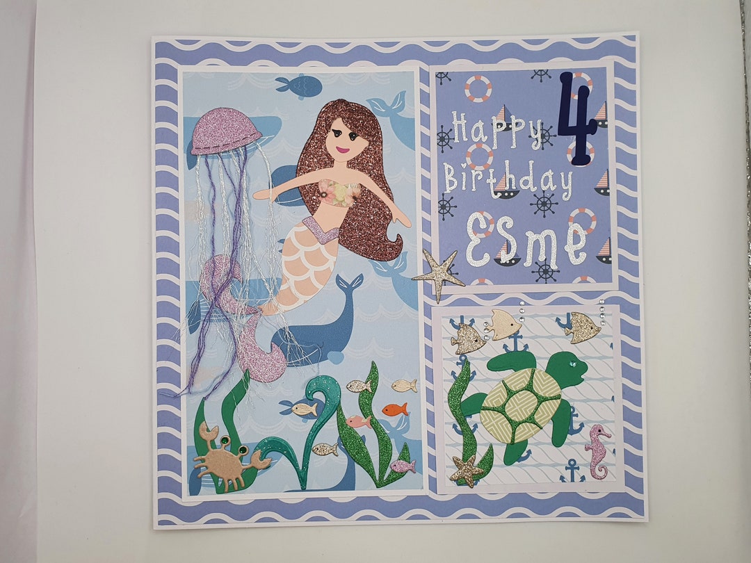 Mermaid Birthday Card, Sea Life Card, Jellyfish, Turtle Card, Daughter ...