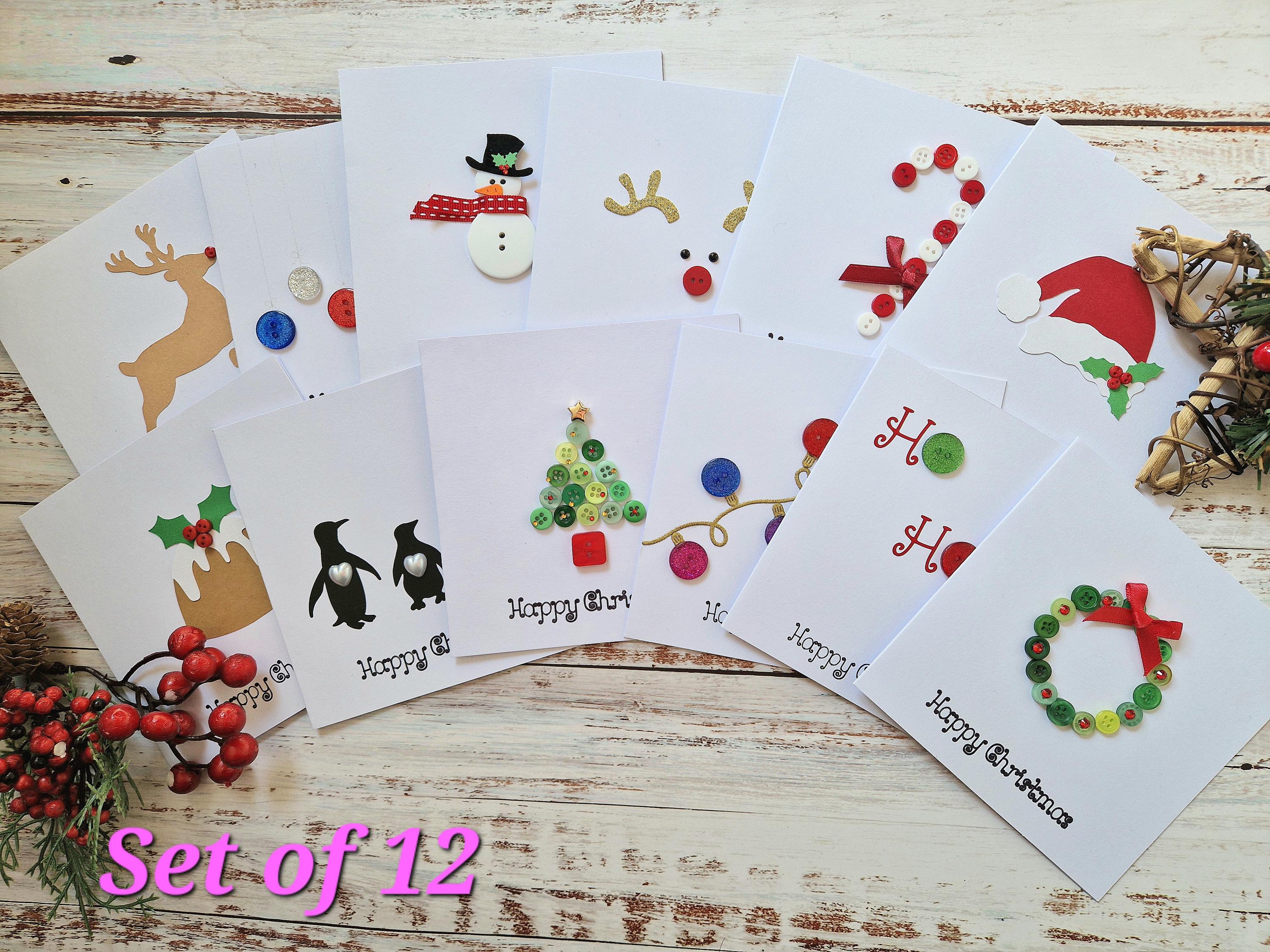 Christmas Cards Pack, Multipack of Cards, Button Cards, Handmade ...