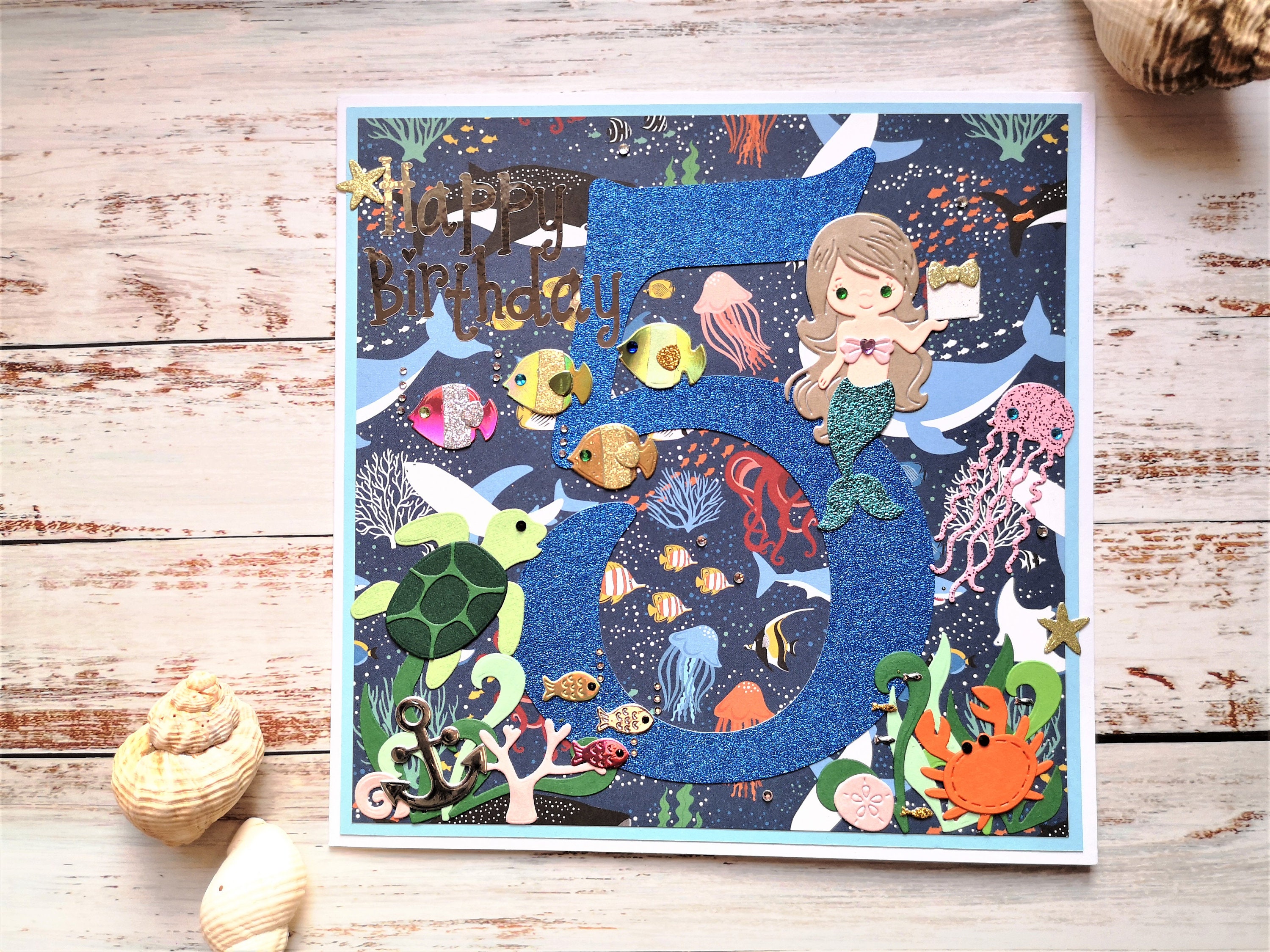 Mermaid Birthday Card, Sea Theme Card, Underwater, Ocean, Aquatic, Card ...