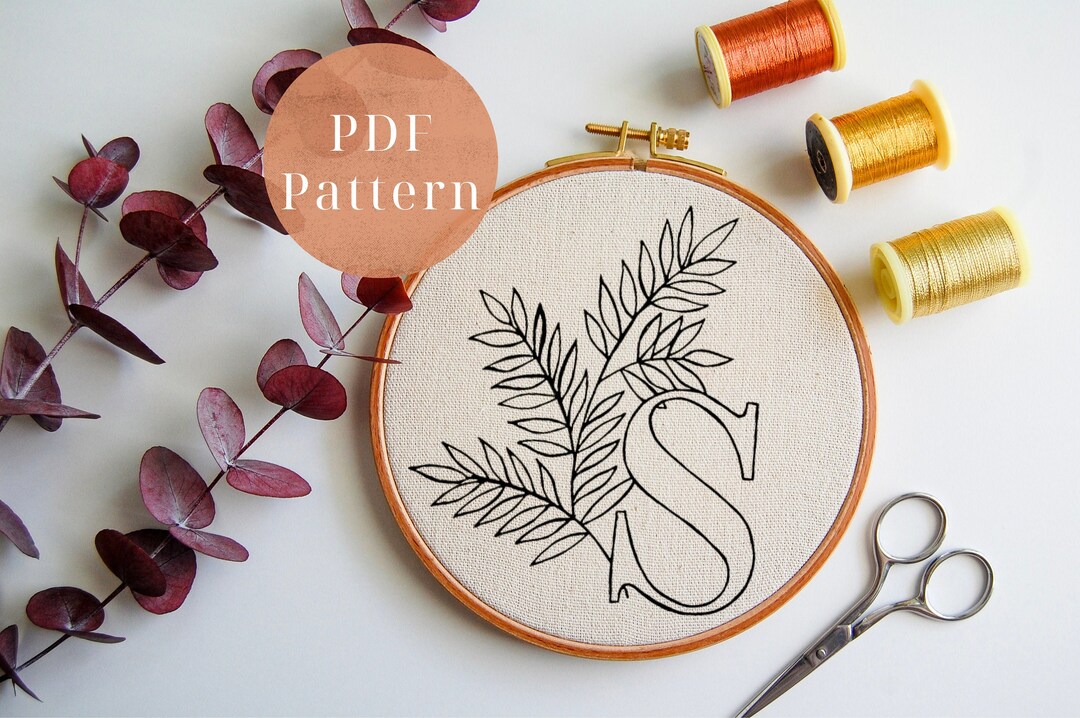 Letter S Goldwork Embroidery Design / Botanical Monogram Hand - Etsy
