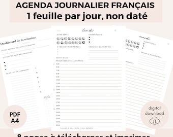 Planning journalier à imprimer minimaliste en français PDF format A4 A5 ...