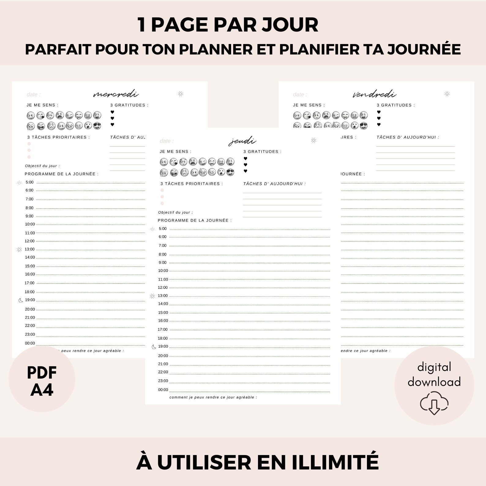 Daily Diary to Print in French PDF A4 Format, Undated One Page per Day ...