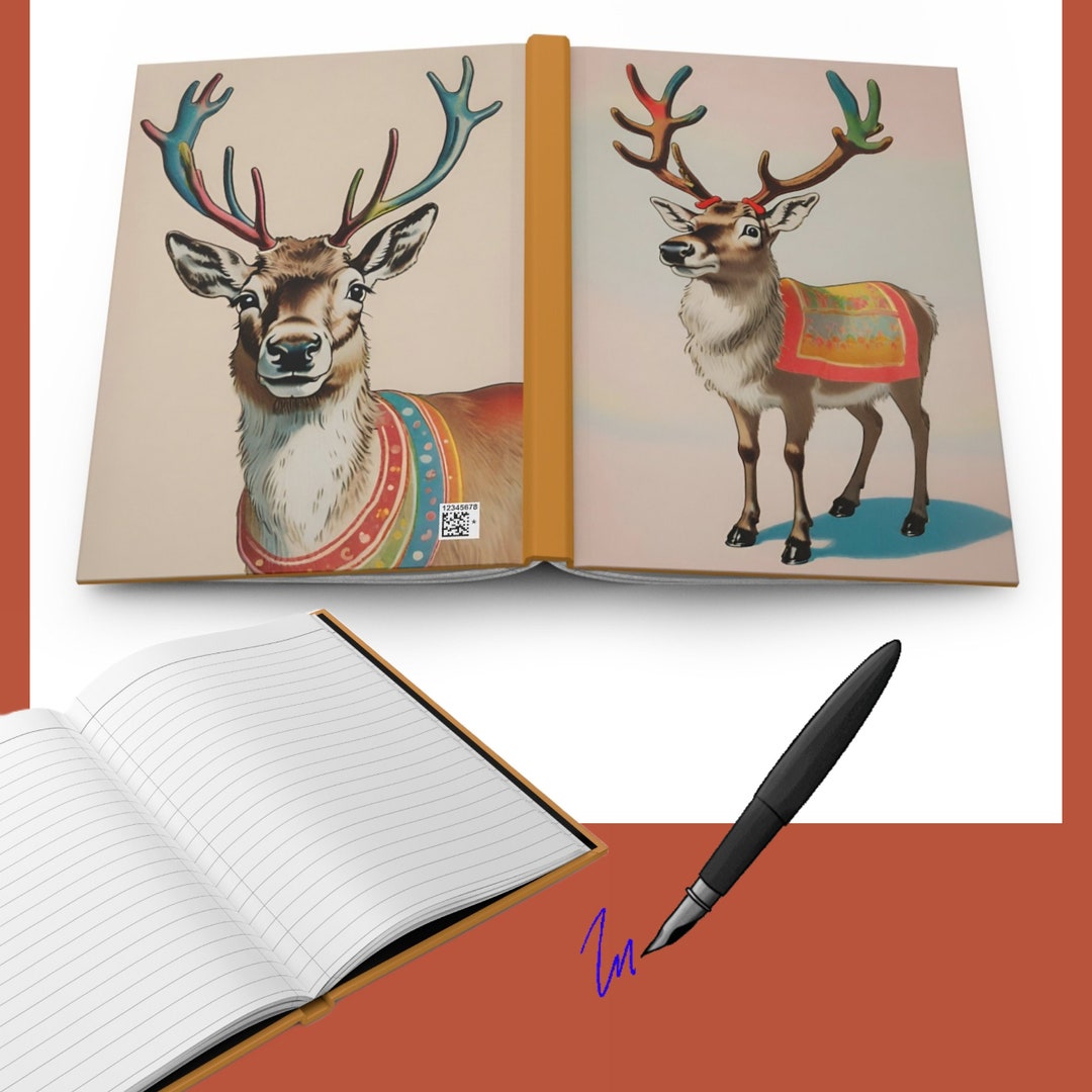 Modern Christmas Reindeer Art Hardcover Journal Whimsical Rustic ...